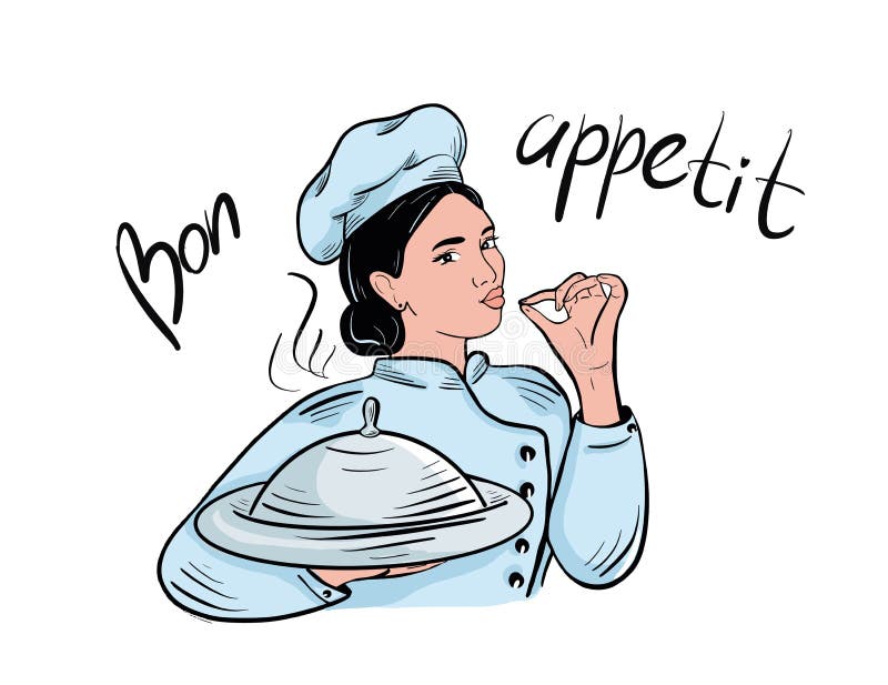 Beautiful Brunette Girl Chef Cook in Uniform Holding a Dish in Her ...