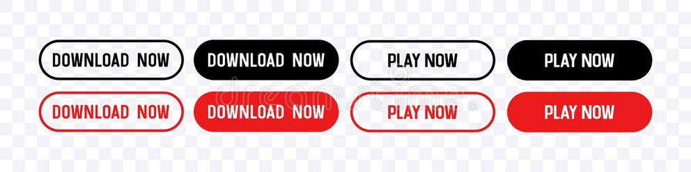Download Now and Play Now Buttons. Set of Black and Red Buttons. Vector ...