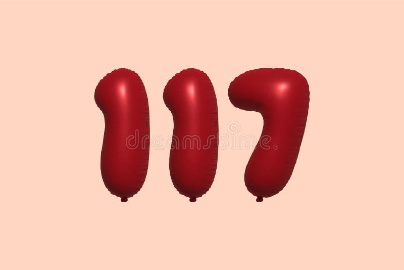 Red Helium Balloon 3D Number 117 Stock Vector - Illustration of gift ...