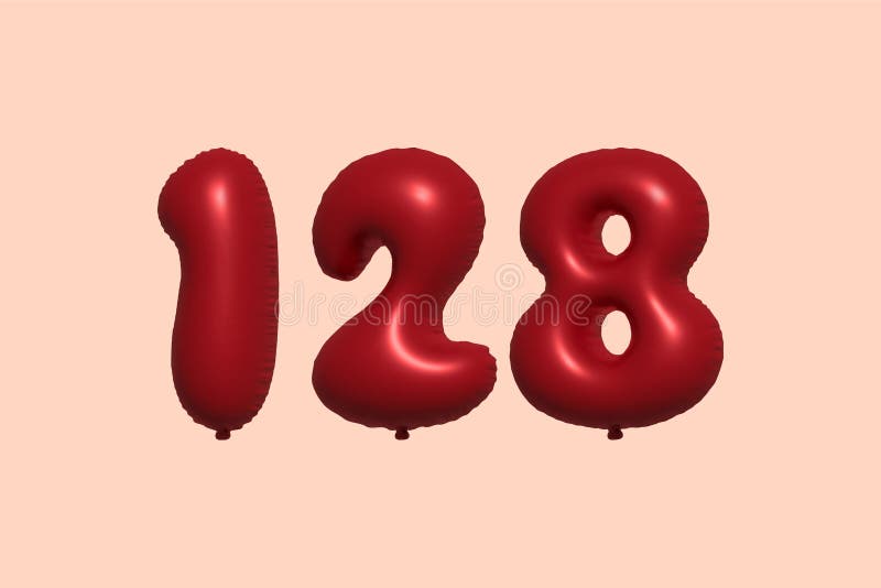 Red Helium Balloon 3D Number 128 Stock Vector - Illustration of font ...