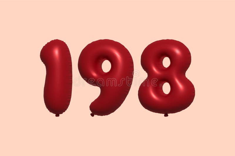 Red Helium Balloon 3D Number 198 Stock Vector - Illustration of vector ...