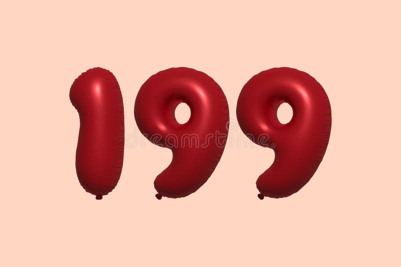 Red Helium Balloon 3D Number 199 Stock Vector - Illustration of ...