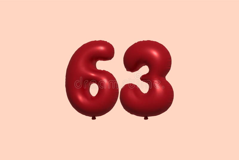 Red Helium Balloon 3D Number 63 Stock Vector - Illustration of font ...