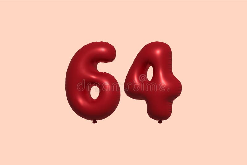 Red Helium Balloon 3D Number 64 Stock Vector - Illustration of label ...