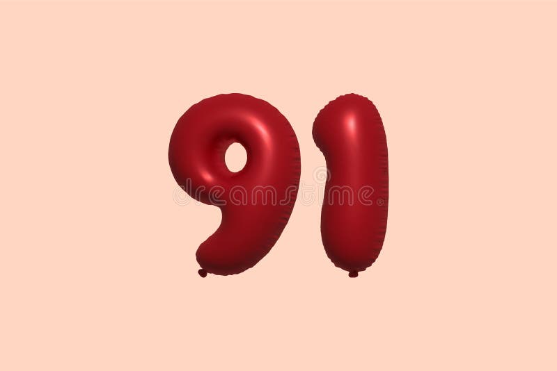 Red Helium Balloon 3D Number 91 Stock Vector - Illustration of holiday ...