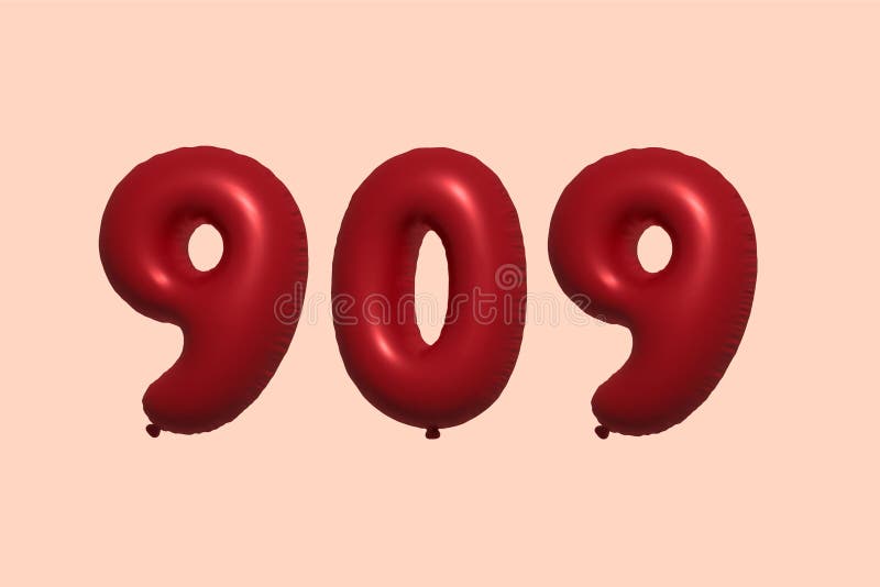 Red Helium Balloon 3D Number 909 Stock Vector - Illustration of percent ...