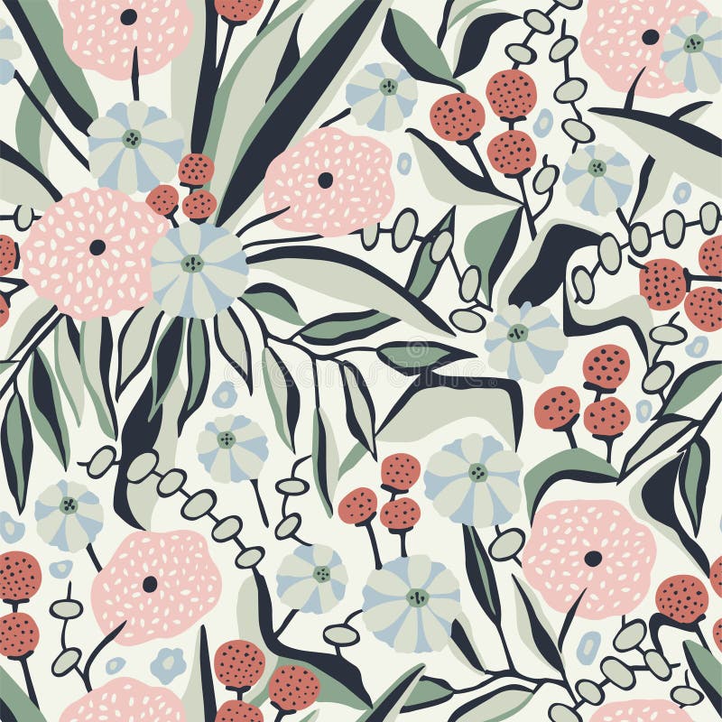Vector Flower Bouquet Botanical Illustration Seamless Repeat Pattern ...