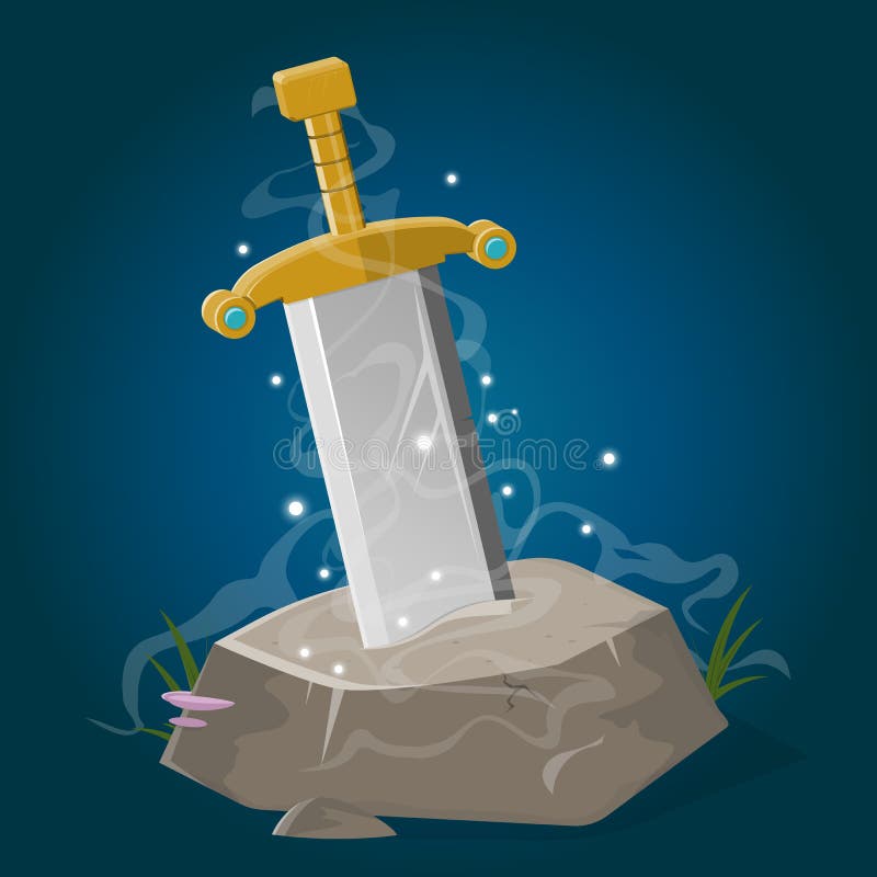 Cartoon Illustration of a Magic Sword in a Rock Stock Vector ...