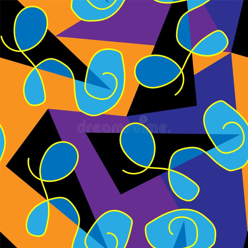 Seamless Cute Pattern with Curved Triangle Elements and Wave Lines ...