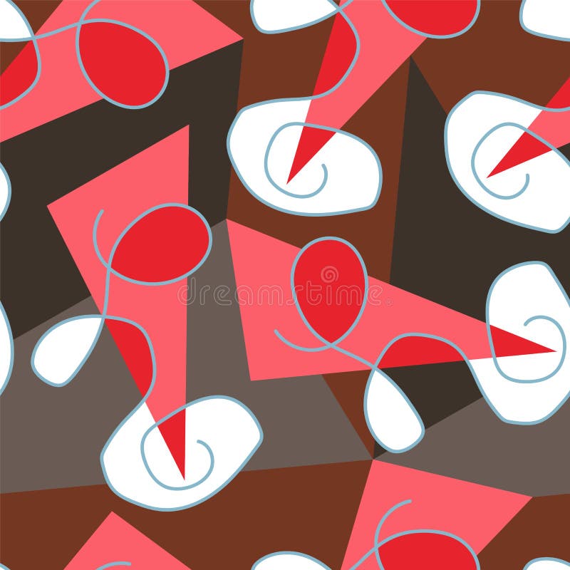 Seamless Cute Pattern with Curved Triangle Elements and Wave Lines ...