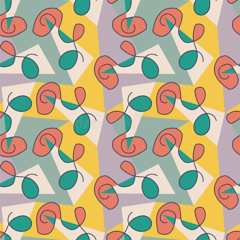 Seamless Cute Pattern with Curved Triangle Elements and Wave Lines ...