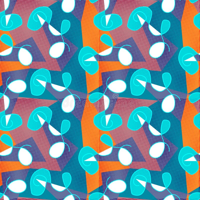 Seamless Cute Pattern with Curved Triangle Elements and Wave Lines ...