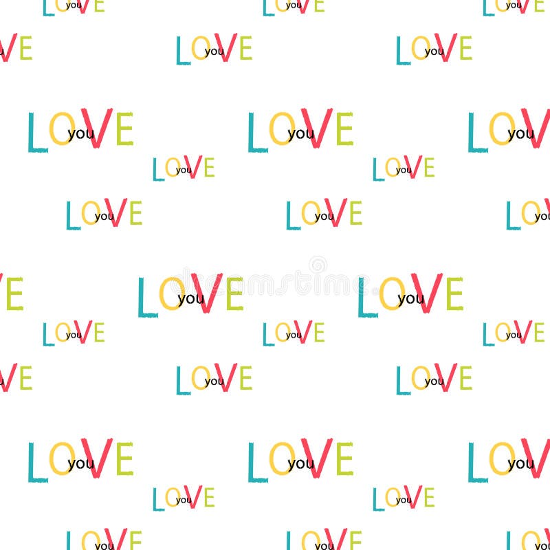 Seamless Repeating Pattern Love. on a White Background with Multi ...