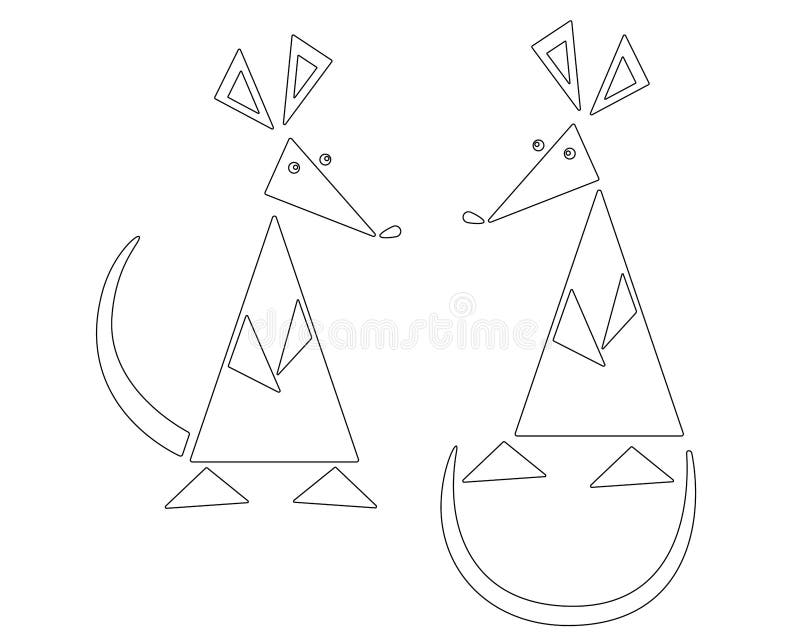 Mice from Triangles, Funny Animal from Geometric Shapes - Vector Linear ...