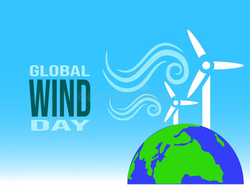 Global Wind Day Poster, Earth and Wind Turbines with Blue Sky ...