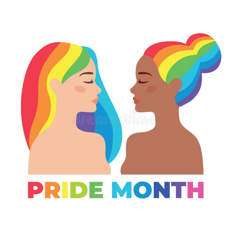 Pride Month. LGBT Gay Girls Couple with Rainbow Hair. Lesbian Female ...