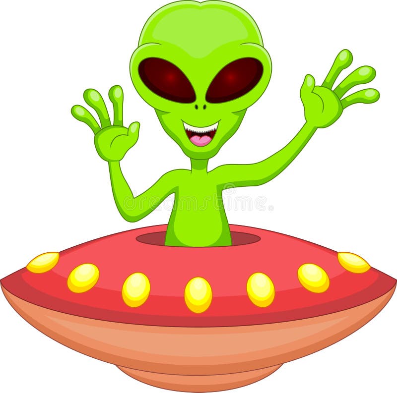 Cartoon UFO with Alien Waving Stock Vector - Illustration of astronaut ...