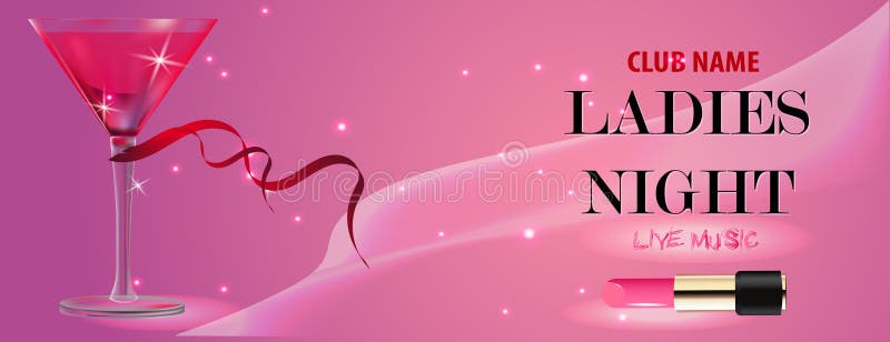 Elegant Banner Template for Ladies Night Out with Cocktail and Lipstick ...