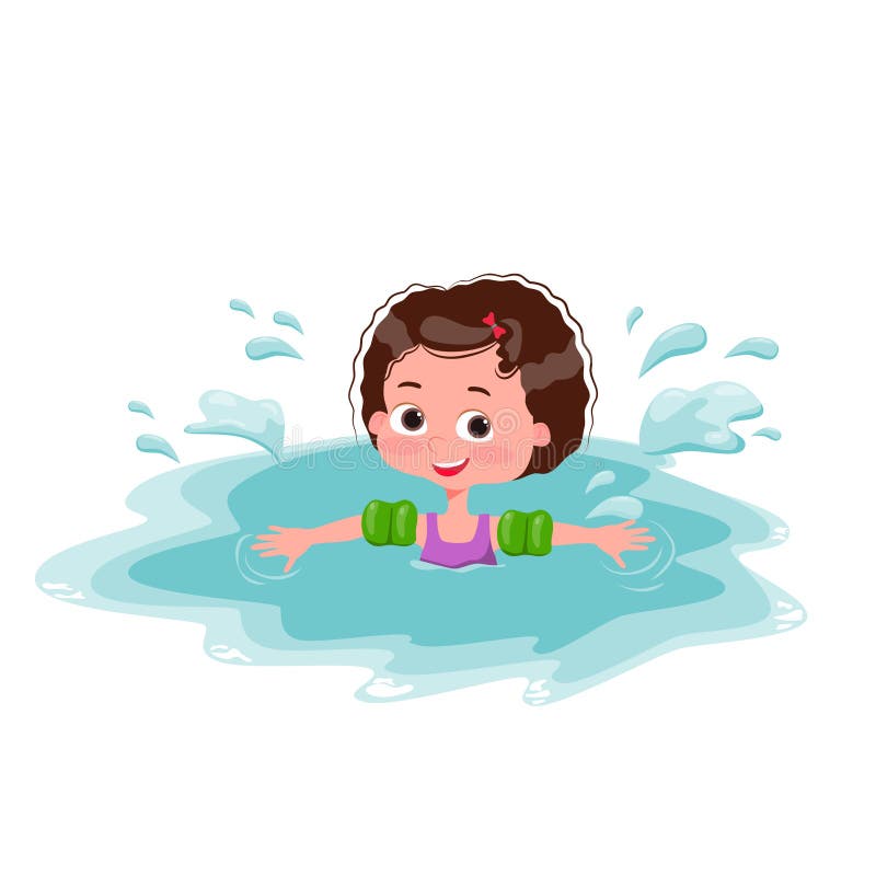 Pool Party Characters. Cute Little Kid Girl Wearing Swimming Suit and ...