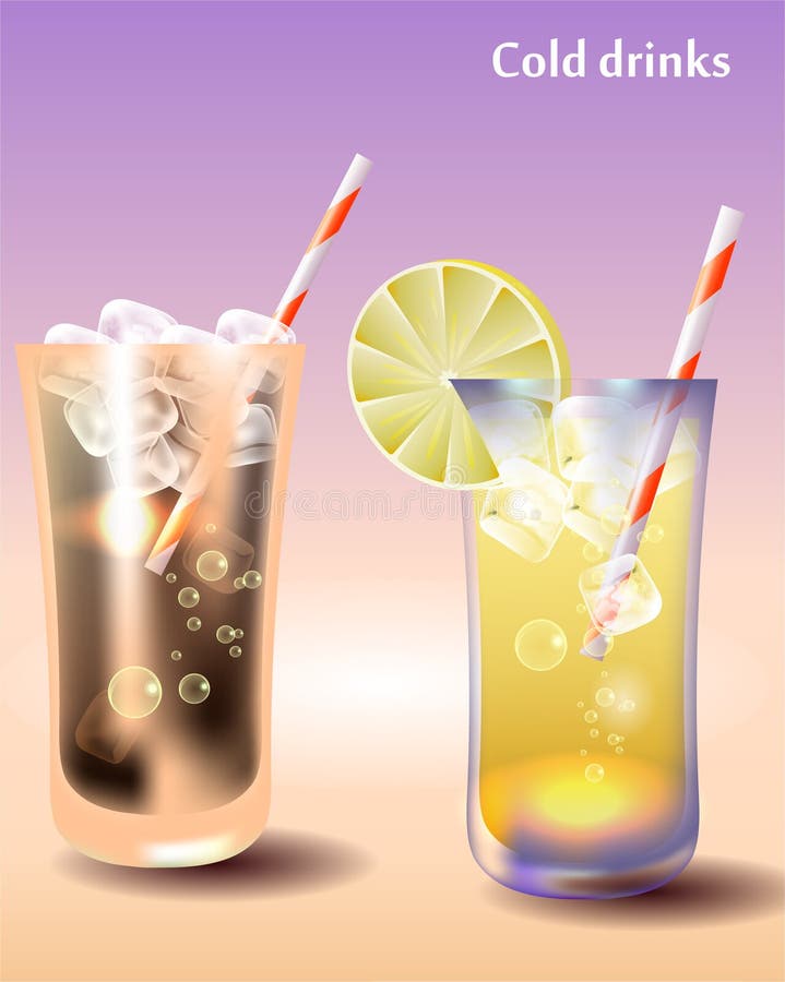 Popular Summer Drinks are Cola and Lemonade. Drinking Glasses Stock ...