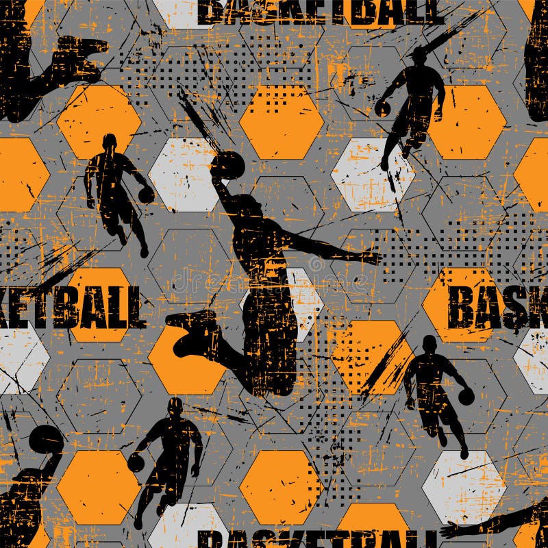 Sports Pattern. Basketball Players, Geometric Elements and Grunge ...