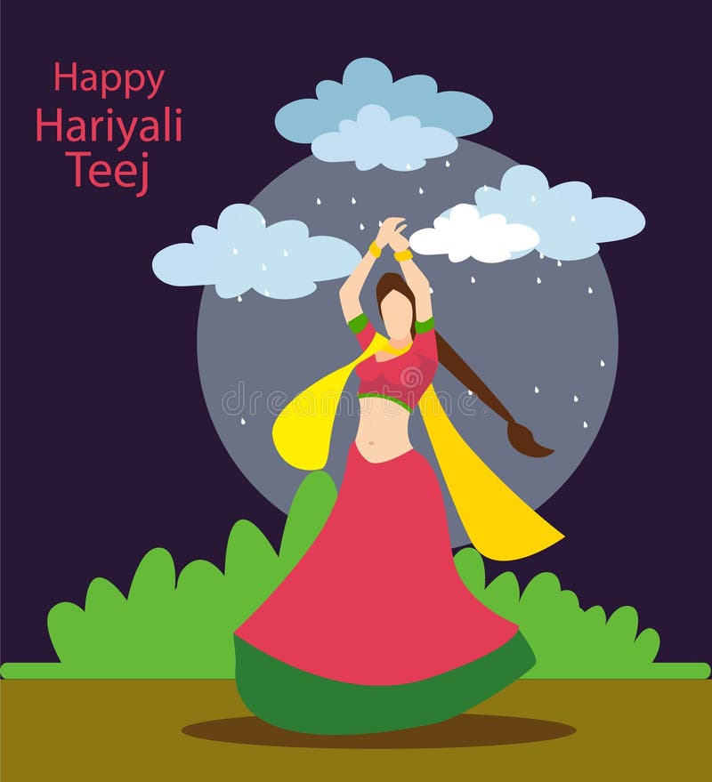 Teej Celebration in India Beautiful Indian Woman Illustration Stock ...