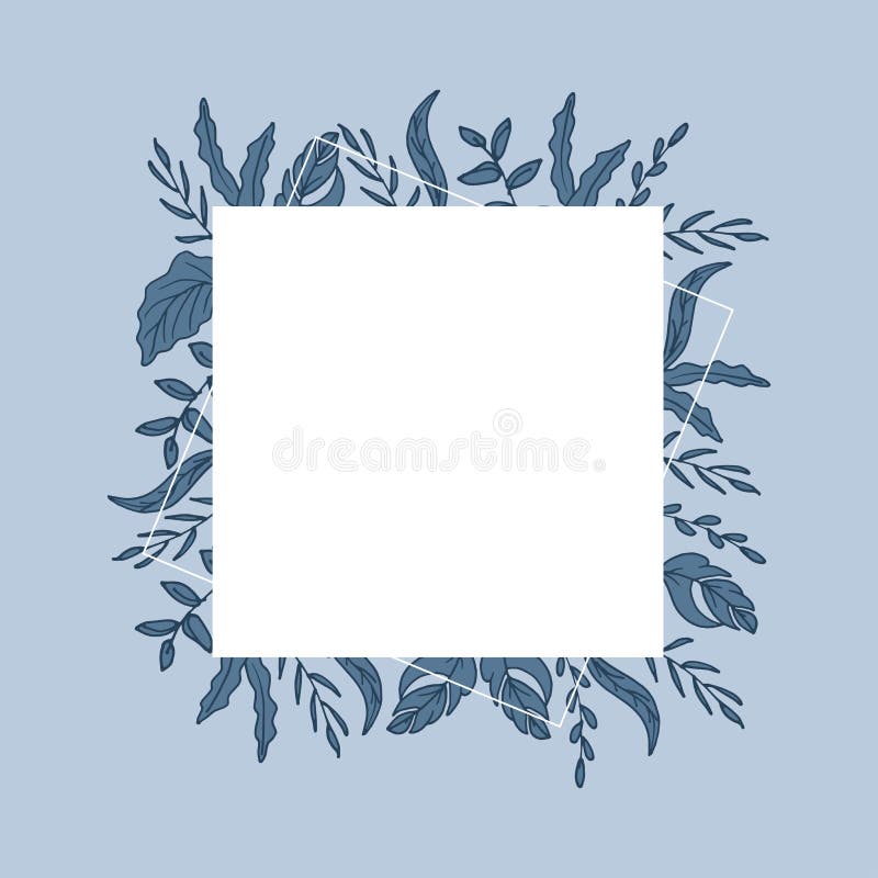 Blue Leaf Frame, Border. Blue Leaves Illustration with Blank White ...