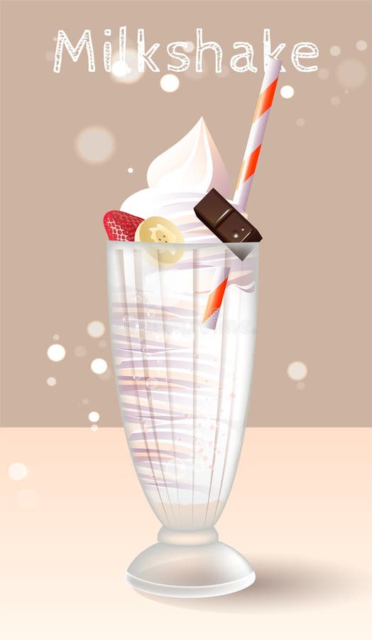 Realistic Milkshake with Strawberries and Chocolate Stock Vector ...