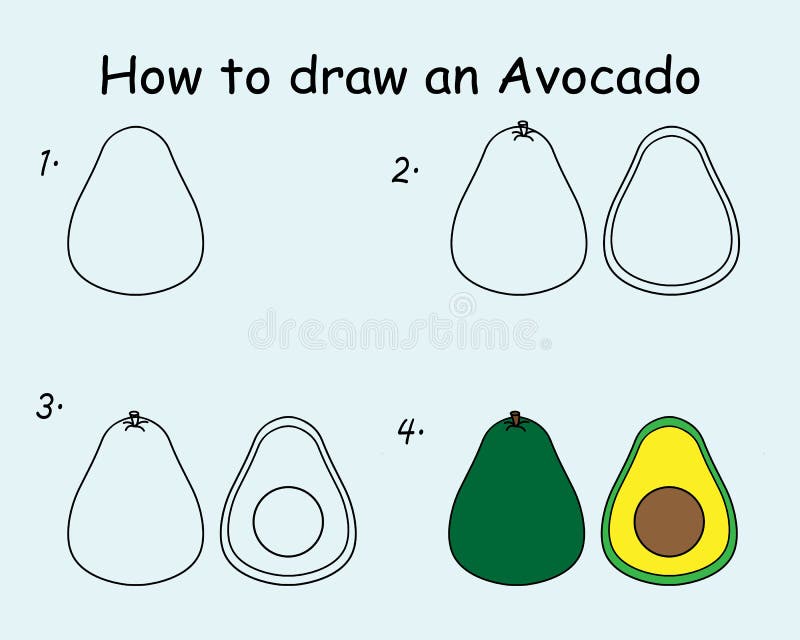 Step by Step To Draw an Avocado. Drawing Tutorial an Avocado Stock ...