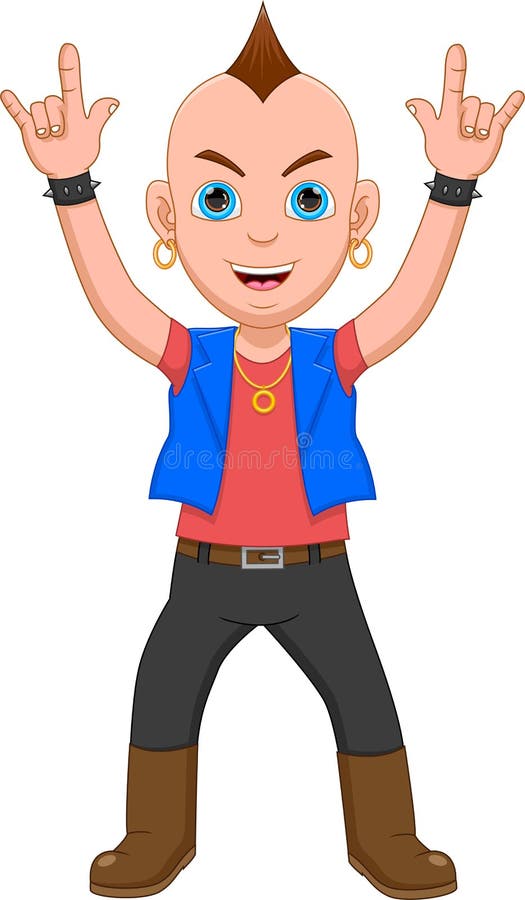 Cartoon Punk Boy with Mohawk Hair Stock Vector - Illustration of black ...