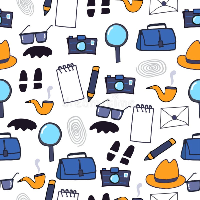 Set of Detective Icon. Cute Bag, Camera, Fingerprint, Foot, Envelope ...