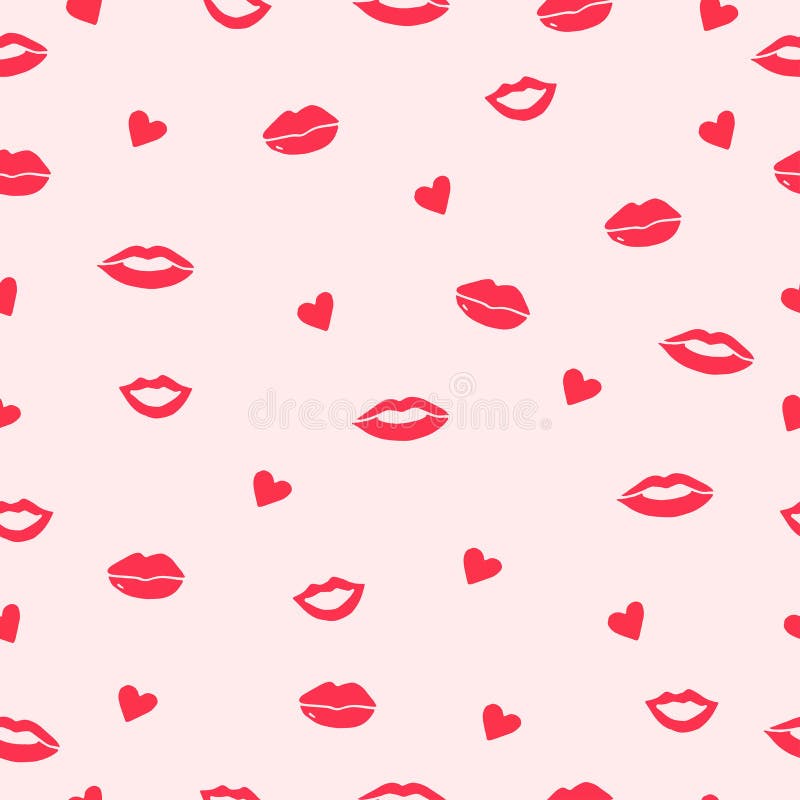 Pink Lips with Heart Illustration on Pink Background. Hand Drawn Vector ...