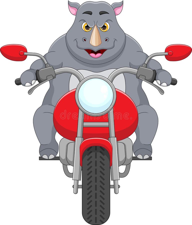 Cartoon Cute Rhino Riding a Motorcycle Stock Vector - Illustration of ...