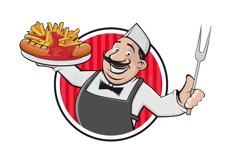 Happy Chef Serving German Currywurst Stock Illustrations – 2 Happy Chef ...