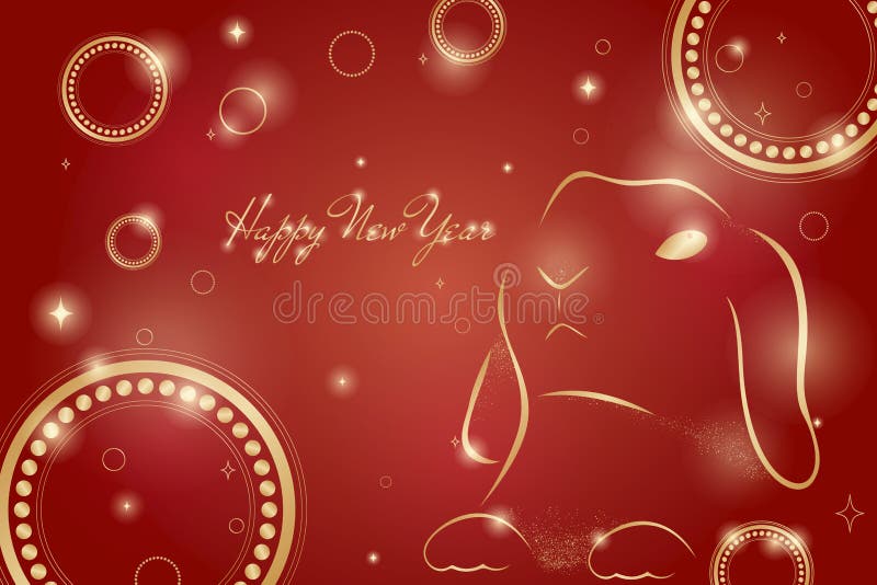 Bright Greeting Card with a Wish for a Happy New Year in Red Tones and ...