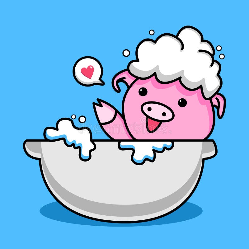 Cute Pig Take a Bath Cartoon Stock Vector - Illustration of bath ...
