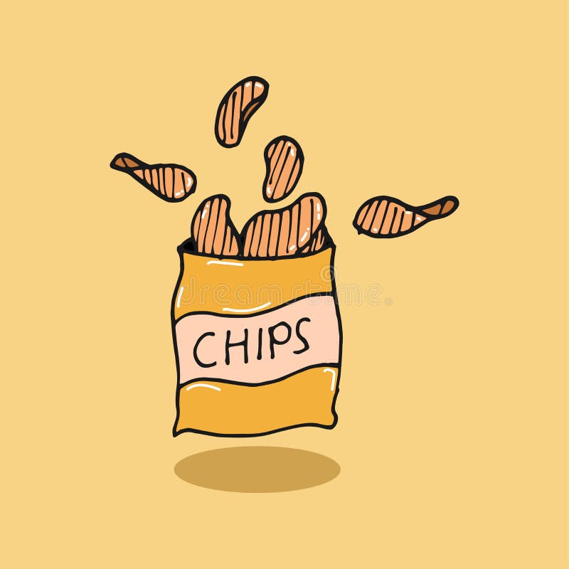 Potato Chips Package Illustration. Golden Color. Pile of Chips, Open ...
