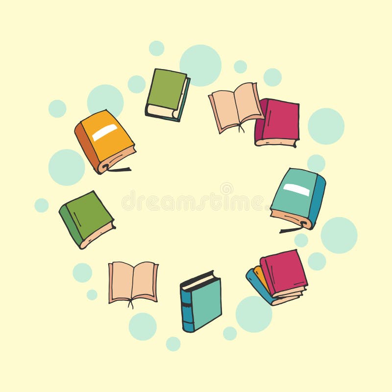 Circle of Books. Set of Colorful Books Illustration. Hand Drawn Vector ...
