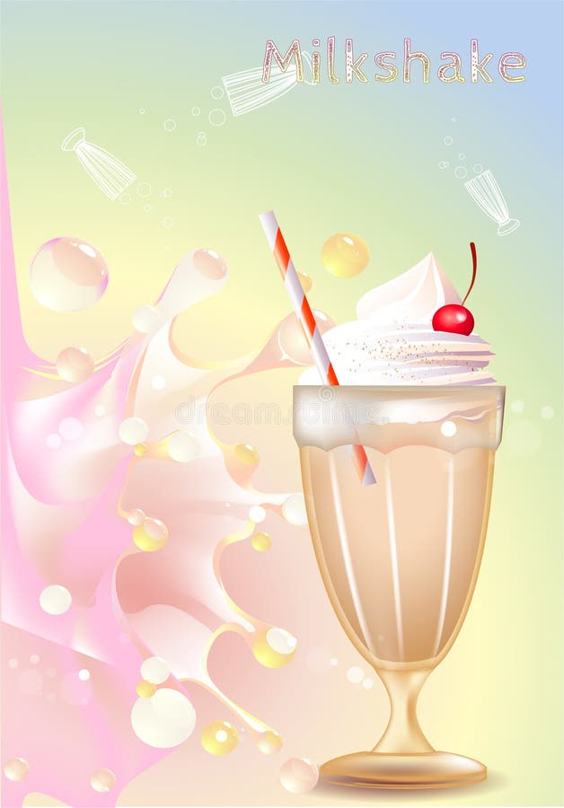 Milkshake on Pastel Background with Splashes and Drops. Stock Vector ...