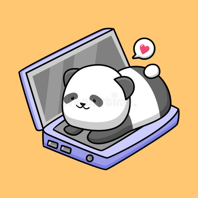 Cute Panda Lie Down on Laptop Cartoon Stock Vector - Illustration of ...