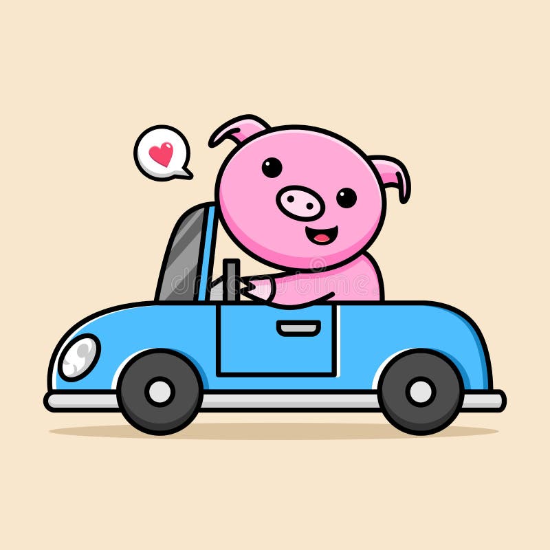 Cute Pig Riding Car Cartoon Stock Vector - Illustration of cartoon ...