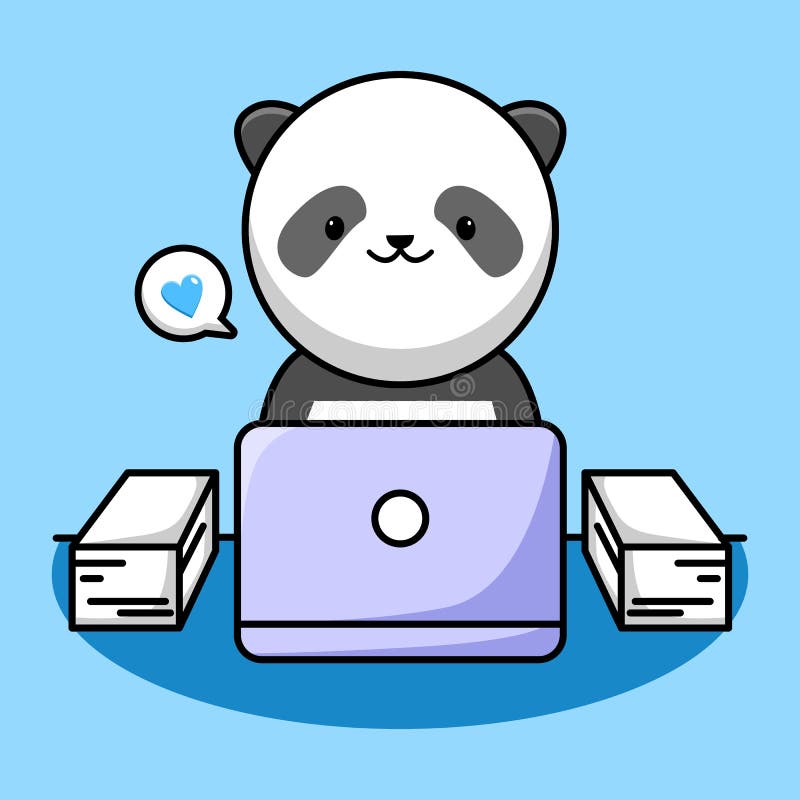 Cute Panda Working with Laptop Cartoon Stock Vector - Illustration of ...