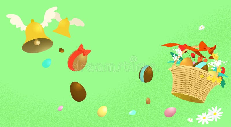 Easter Bells with a Basket of Chocolate Eggs Stock Vector ...
