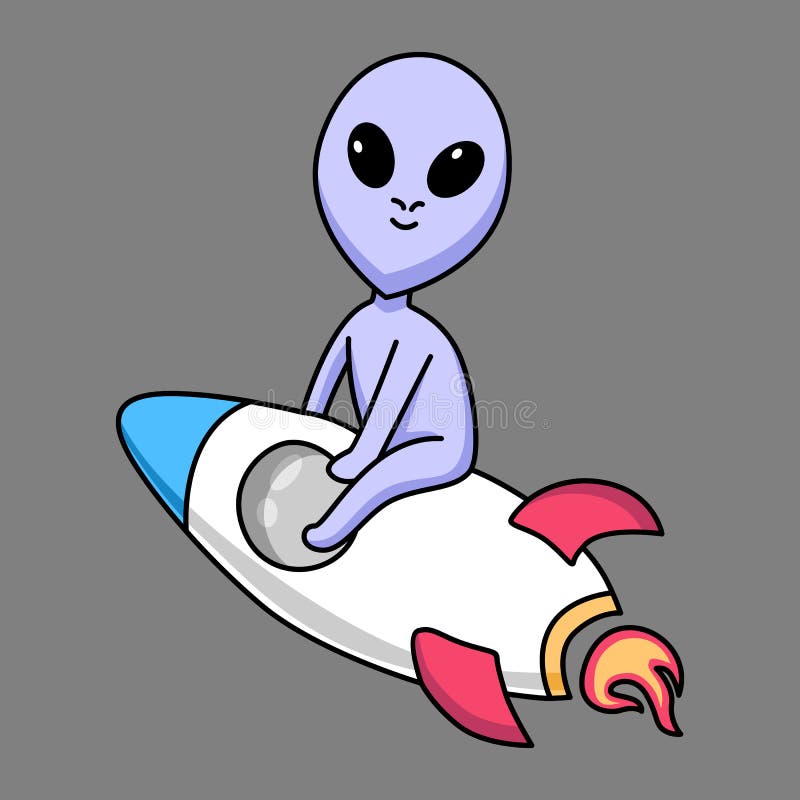 Cute Alien Riding Spaceship Cartoon Stock Vector - Illustration of ...