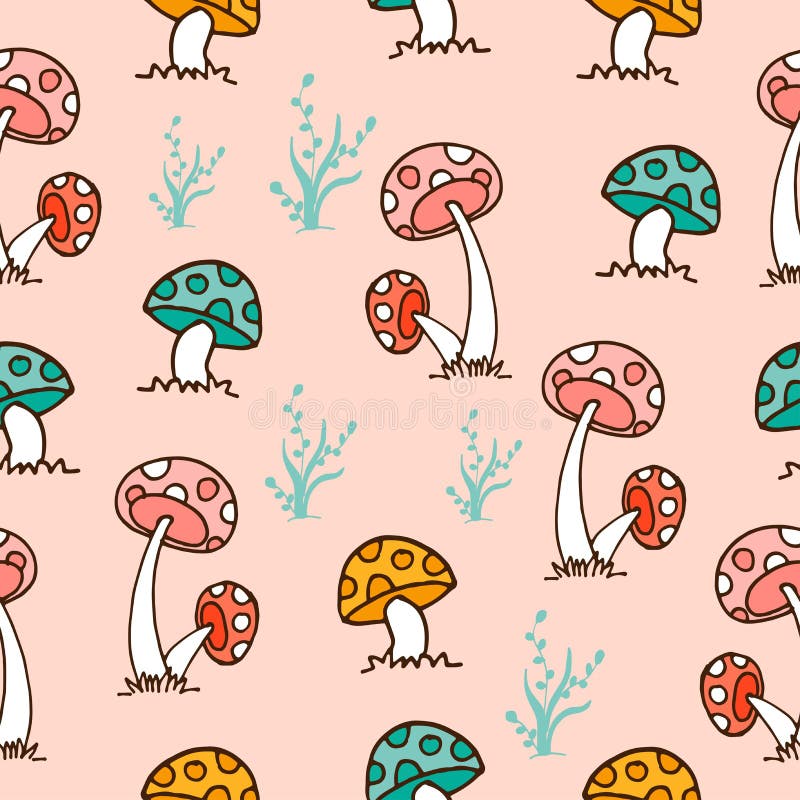 Pink Mushrooms Pattern Stock Illustrations – 845 Pink Mushrooms Pattern ...