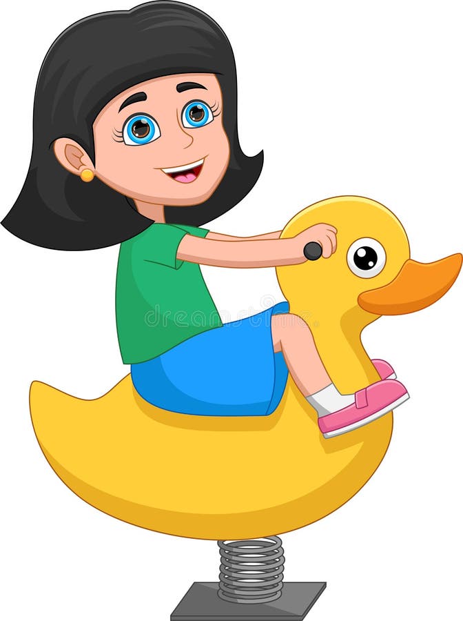 Little Girl Riding a Rocking Duck Stock Vector - Illustration of play ...
