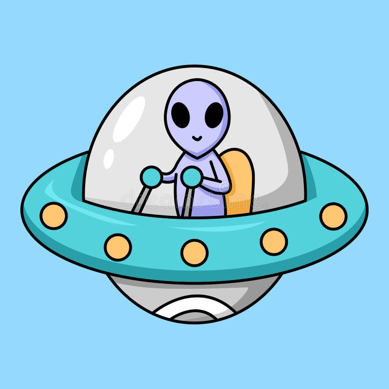 Cute Alien Sitting on Spaceship Coloring Page for Kids Stock Vector ...