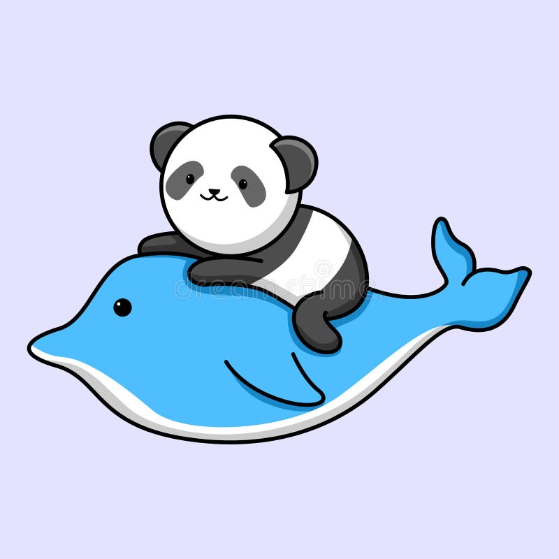 Cute Panda with Dolphin Cartoon Design Stock Vector - Illustration of ...