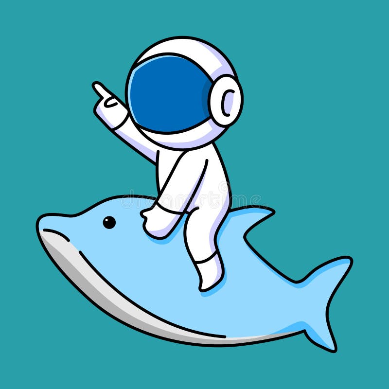 Cute Astronaut Sitting on Dolphin Cartoon Design Stock Vector ...