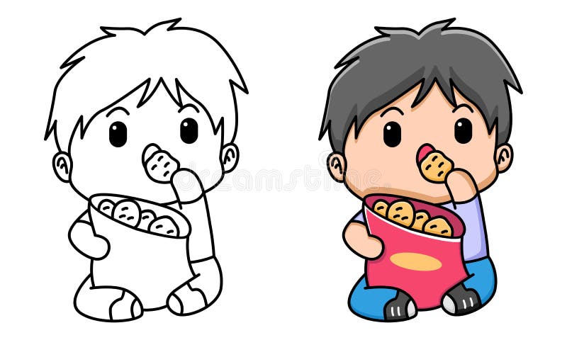 Boy Cartoon Coloring Eating Stock Illustrations – 147 Boy Cartoon ...